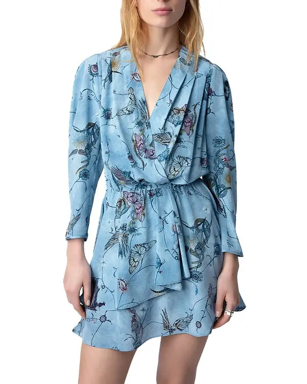 Zadig&Voltaire Rogers Silk Butterfly Print Dress - Glacier