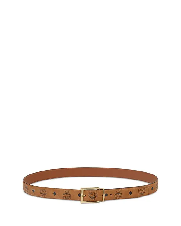Mcm Aren Reversible Visetos And Leather Belt - Cognac