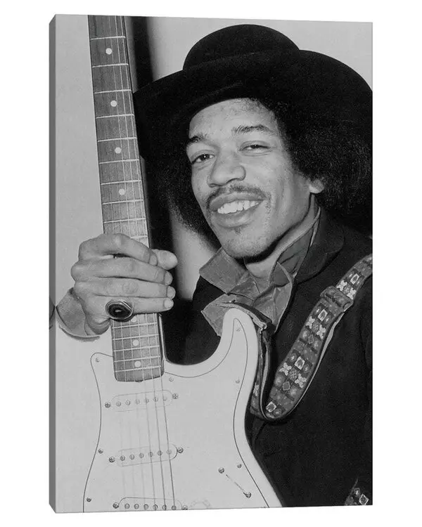 Buy ICANVAS A Smiling Jimi Hendrix Holding His Guitar Radio Days Wall ...