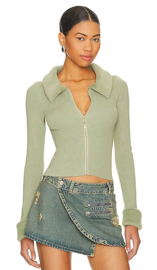 MORE TO COME Natalie Knit Zip Cardigan - Sage