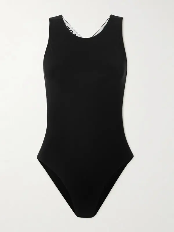 Dolce Gabbana Open-Back Jacquard-Trimmed Swimsuit In Black 40