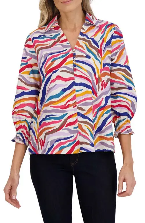 Foxcroft Alexis Zebra Stripe Shirt - White Multi