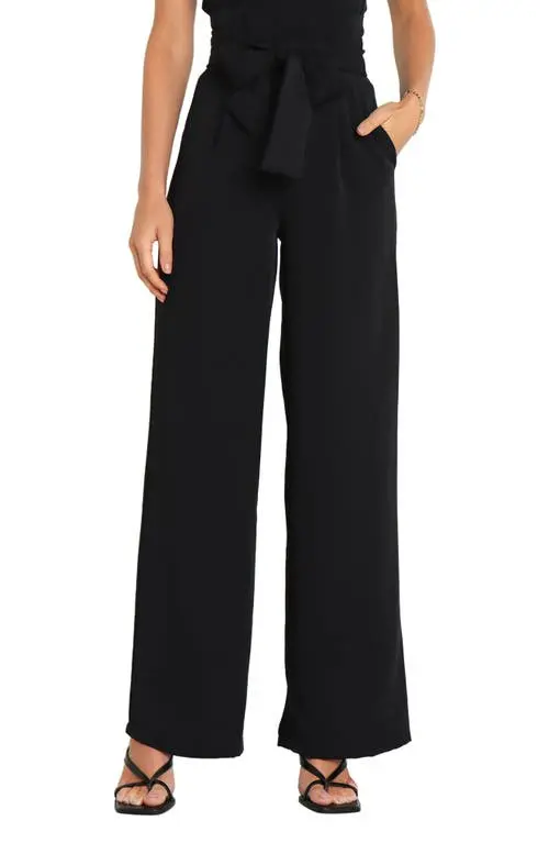 PETAL & PUP Kieran Tie Waist Wide Leg Pants - Black