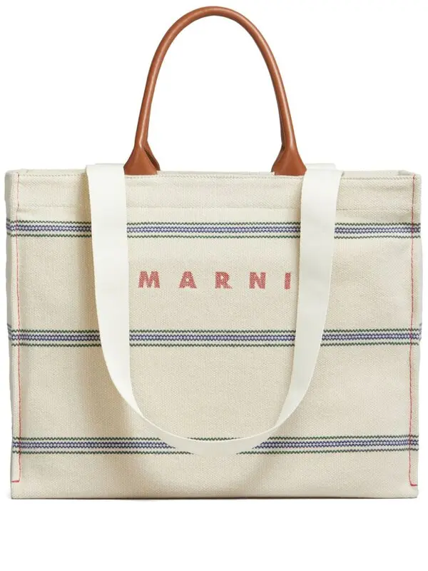 Marni Embroidered-logo Canvas Tote Bag - Neutrals