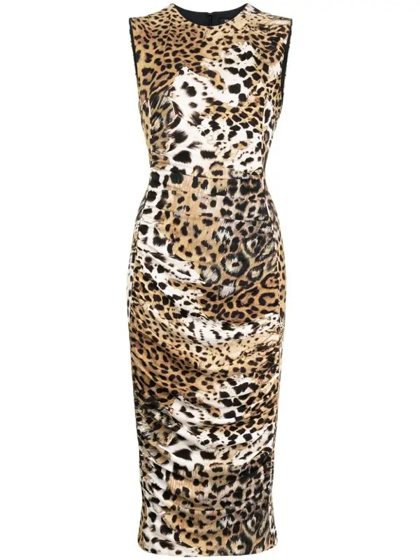 Roberto Cavalli Jaguar-print Midi Dress - Brown