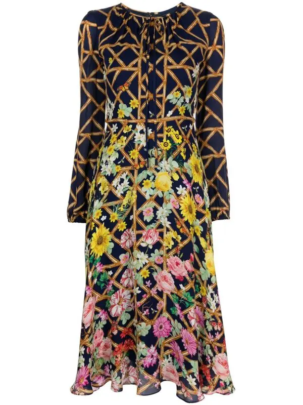 MARY KATRANTZOU Garland Lattice-print Georgette Dress