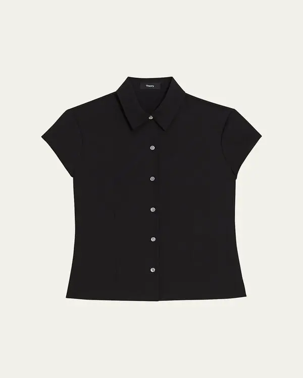 Theory Cap-sleeve Silk Georgette Blouse - Black