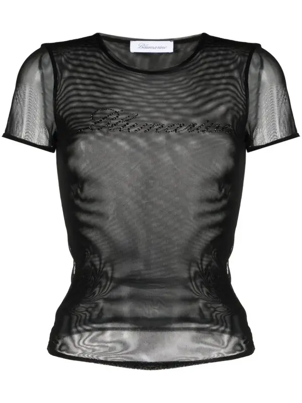 Blumarine Logo-embellished Mesh T-shirt - Black