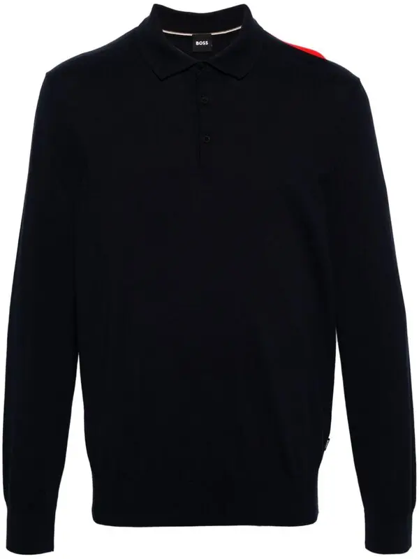 Hugo Boss Fine-knit Polo Jumper - Blue