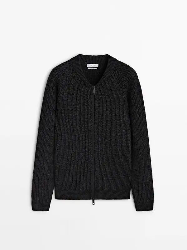 Massimo Dutti Zip-up Knit Cardigan Studio - Charcoal | Editorialist