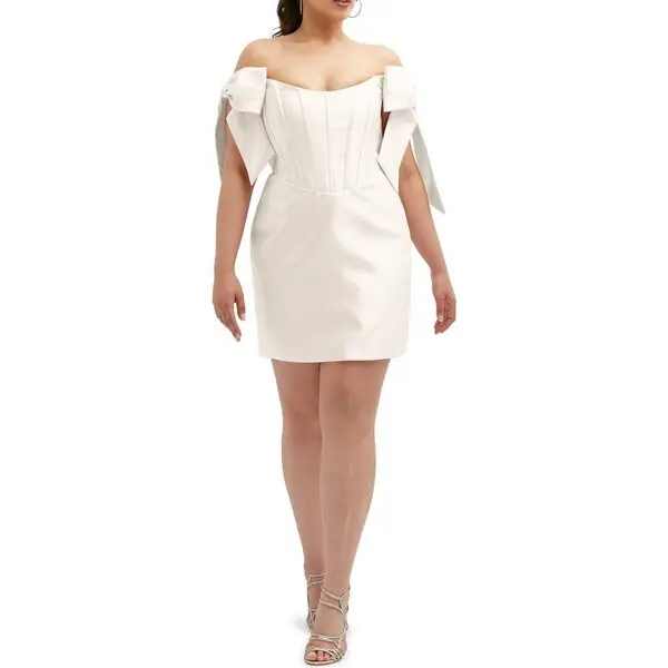 Alfred Sung Off-the-shoulder Corset Mini Dress - Ivory