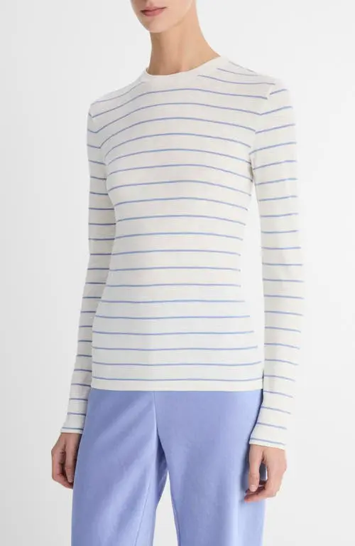 Vince Stripe Long Sleeve Crewneck Top - Pacific Opal Combo