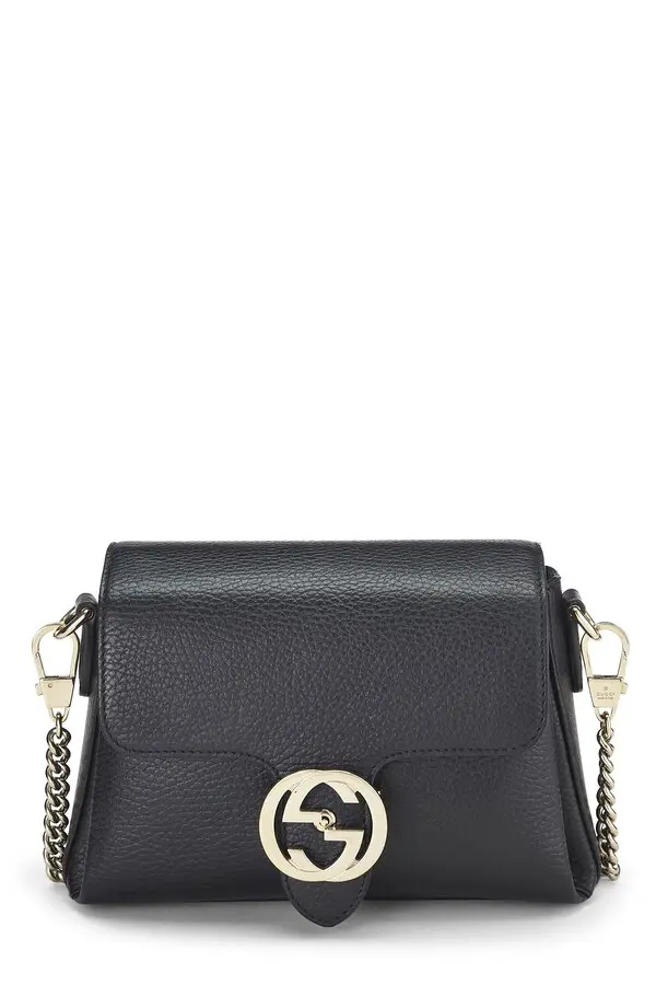 Gucci Small Leather Shoulder Bag With Interlocking Clasp - Black