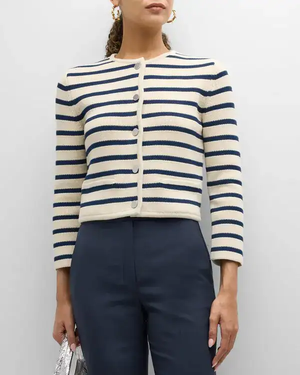 Theory Waverly Cotton Stripe Cropped Jacket - Crmbrtnvy | Editorialist
