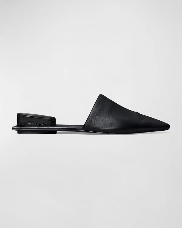 Tory Burch Leather Ballerina Mules - Perfect Black / Silver