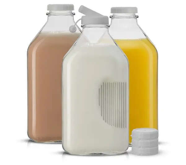 JOYJOLT Glass Milk Bottle With Lid & Pourer 6 4 Oz Set Of