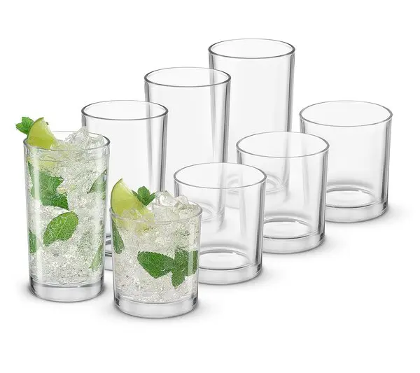 JOYJOLT Alain 8 Piece Highball & Double Old Fashion Gla Ss Set