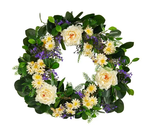 NEARLY NATURAL 22' Mixed Rose And Daisy Artific Ial Wreath