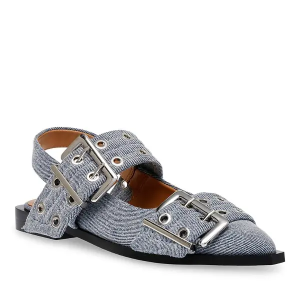 Steve Madden Graya Buckled Slingback Flats Denim Editorialist