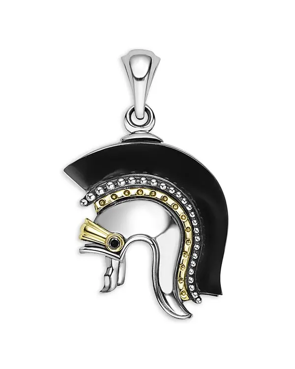 Lagos 18k Yellow Gold & Sterling Silver Anthem Black Agate Spartan Helmet Pendant - Black/silver