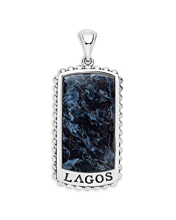 Lagos Sterling Silver Anthem Pietersite Dog Tag Pendant - Blue/silver