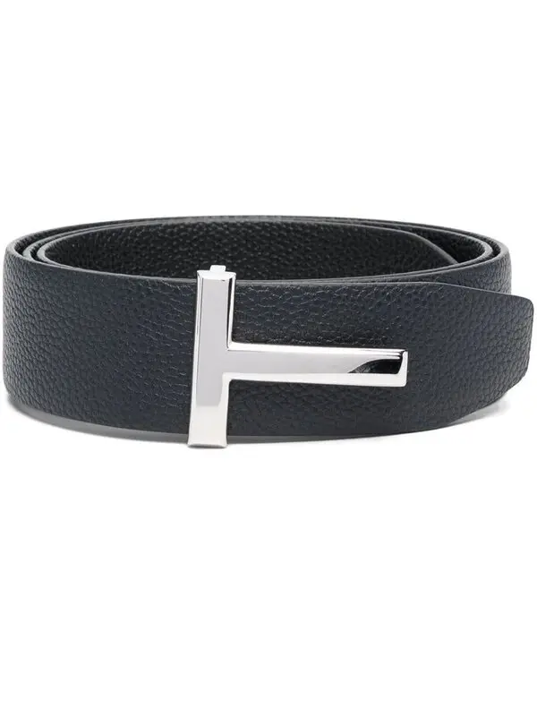 TOM FORD Calf Leather Belt With Logo Buckle - Blue