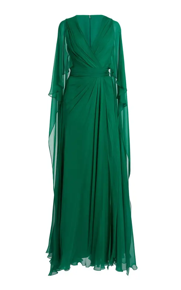 Zuhair Murad Cape-Sleeve Silk Chiffon Maxi Dress In Green - 60% Off |  Editorialist