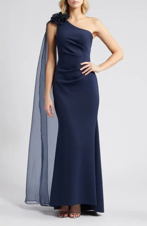 Eliza J One-shoulder Jersey Gown With Scarf Detail