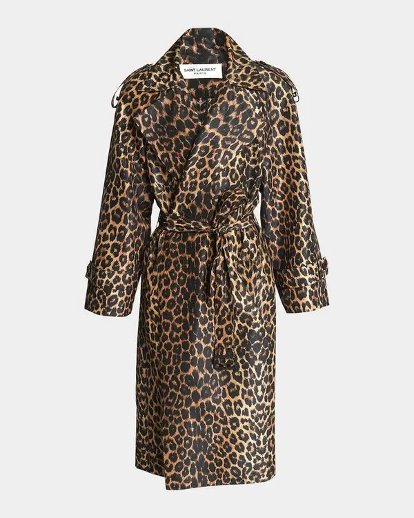 Saint Laurent Leopard Taffeta Trench Coat