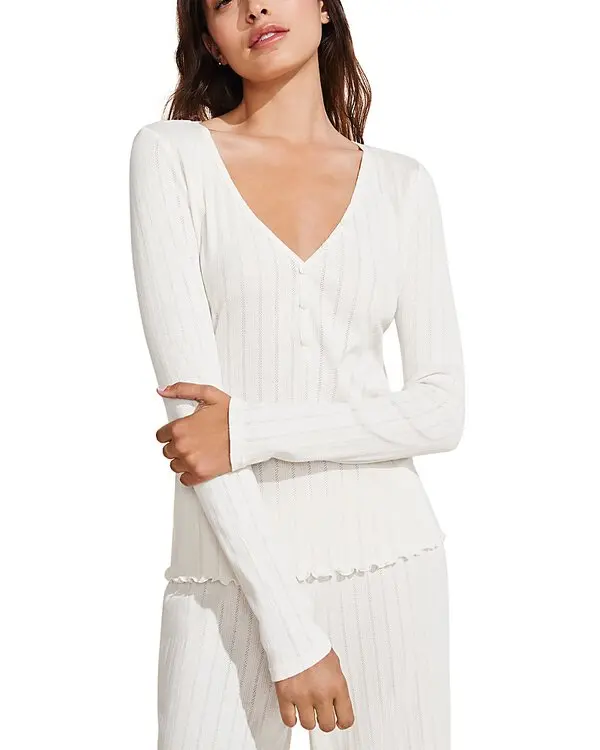 Eberjey Pointelle V Neck Henley Top