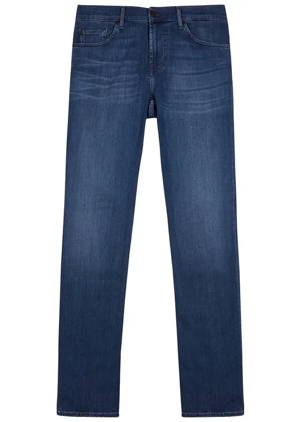 7 For All Mankind Stretch-denim Straight-leg Jeans - Mid Blu