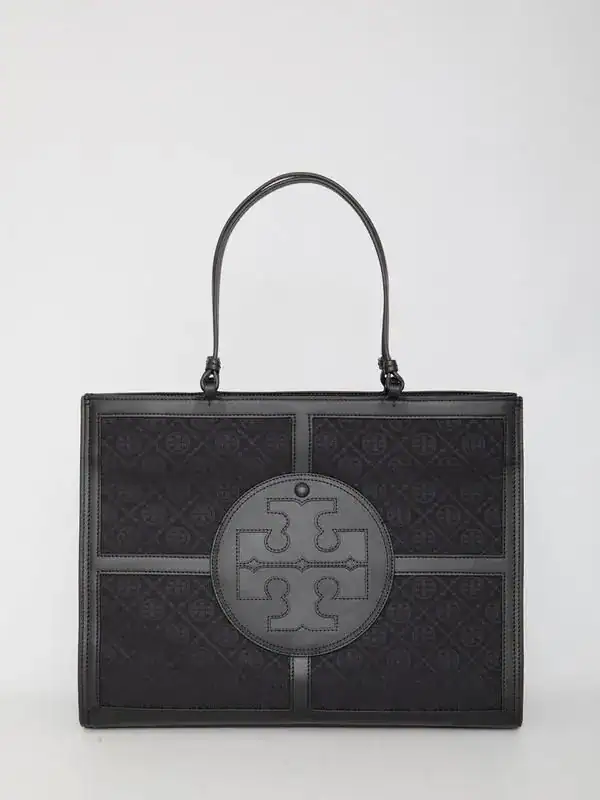 Tory Burch Ella T Monogram Quadrant Tote Bag In Black 33% Off