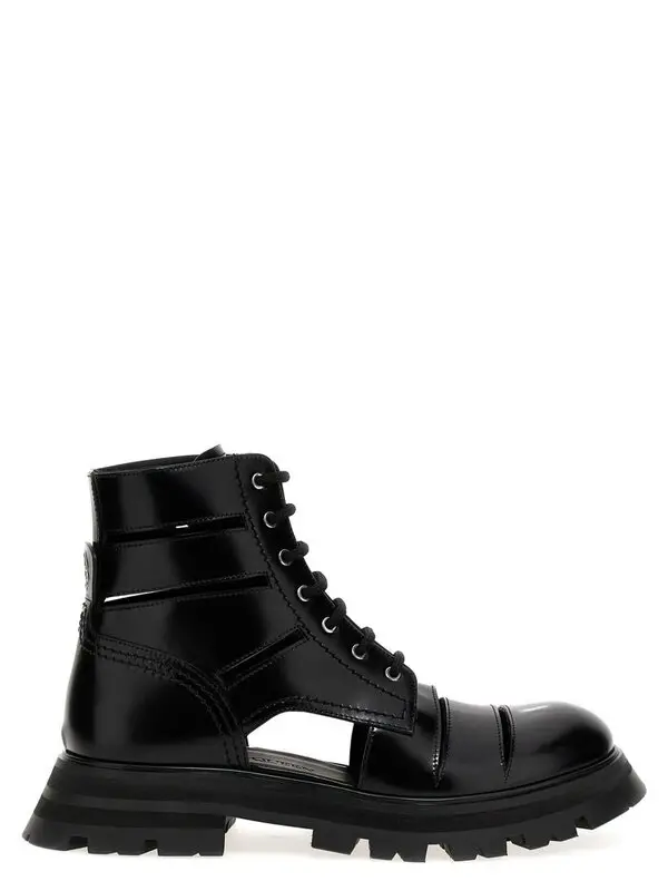 Alexander McQueen Leather Cut Out Boots - Black
