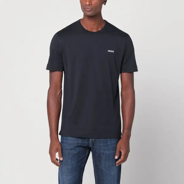 Zegna Navy T Shirt With Logo - Blue