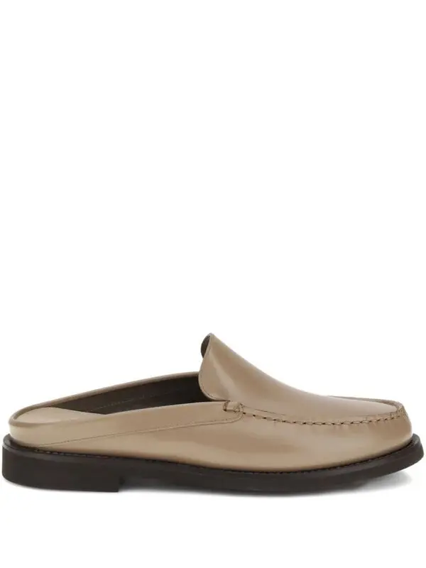 Brunello Cucinelli Leather Flat Mules - Beige