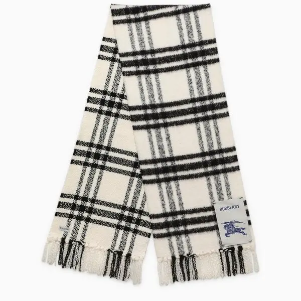Burberry White/ Wool Scarf With Check Pattern - Black | Editorialist