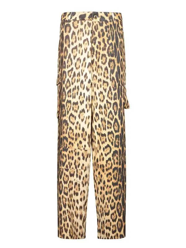 Roberto Cavalli Leopard Print High-waisted Cargo Trousers - Multicolor