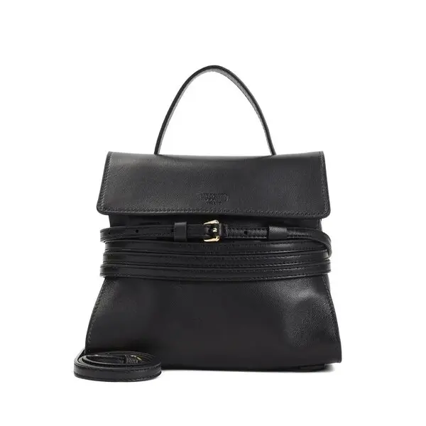 Moschino Leather Top Handle Bag With Detachable Strap - Black