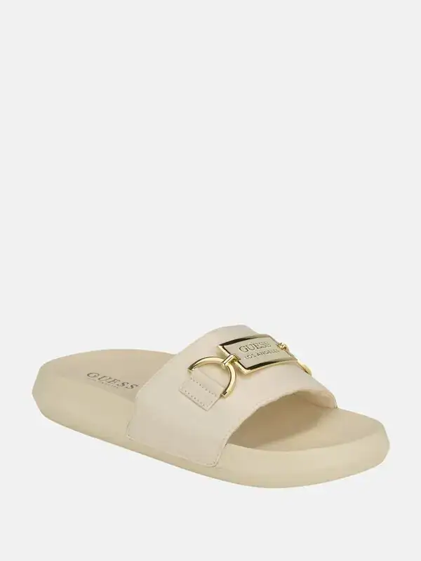 Buy GUESS FACTORY Pure Satin Pool Slides - Black At 25% Off | Editorialist