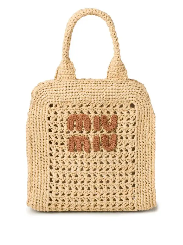 Miu Miu Crochet Raffia Tote Bag - Neutrals