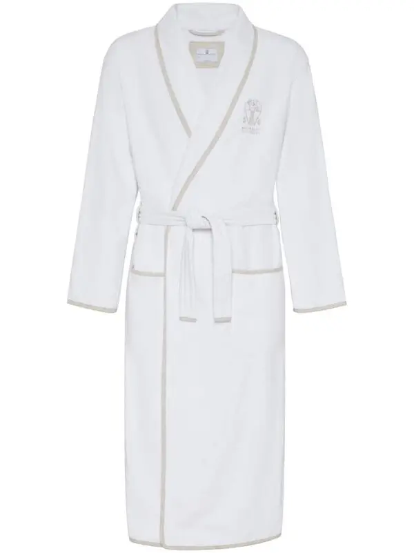 Brunello Cucinelli Logo-embroidered Bath Robe - White