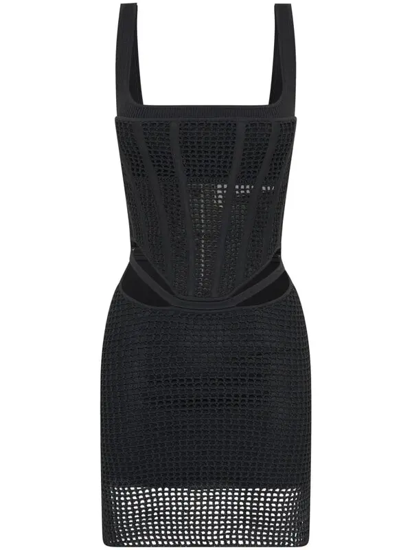 DION LEE Corset-style Crochet-knit Minidress