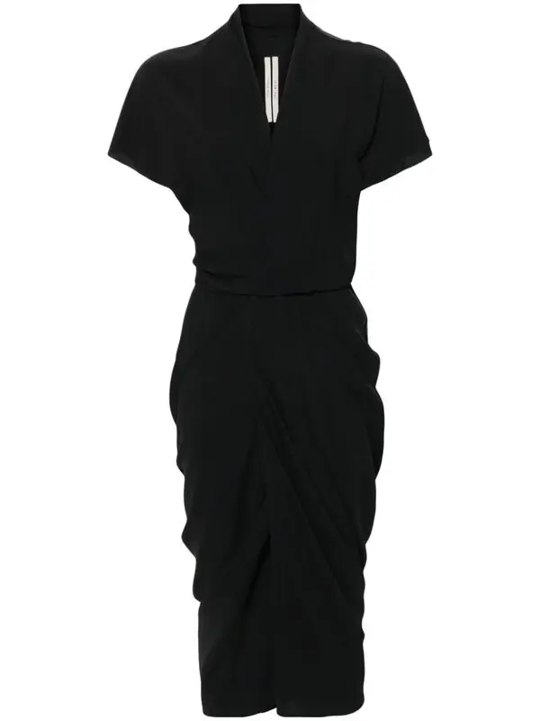Rick Owens V-neck Wrap Midi Dress - Black