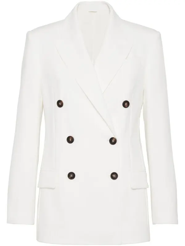 Brunello Cucinelli Double-breasted Cotton-twill Blazer - White