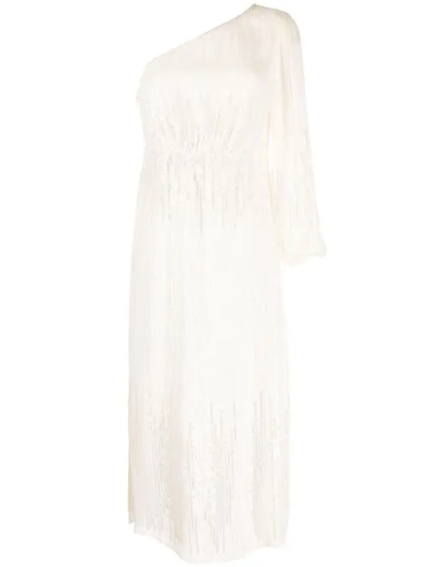 Rixo Bradshaw One-shoulder Sequined Midi Dress - Neutrals