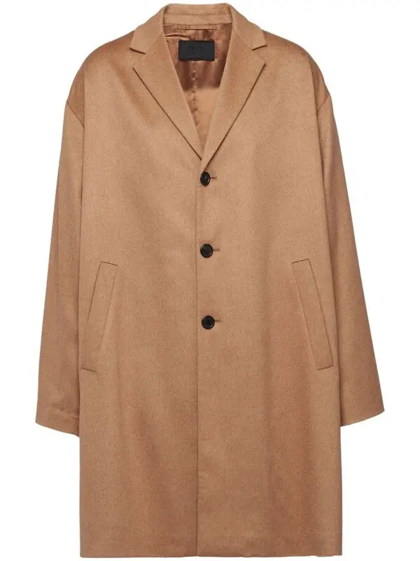 Prada Camel-hair Coat With Triangle Logo - Brown