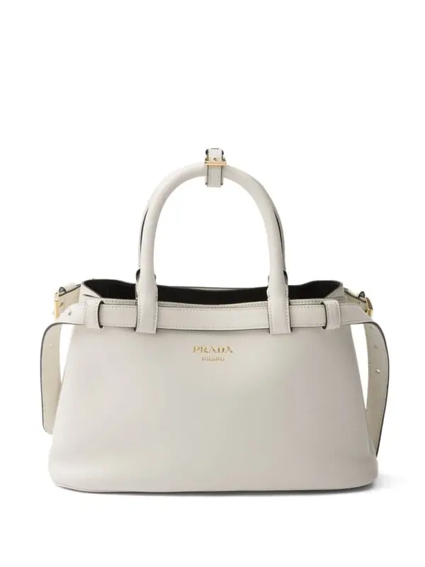 Prada Small Leather Buckle Tote - White