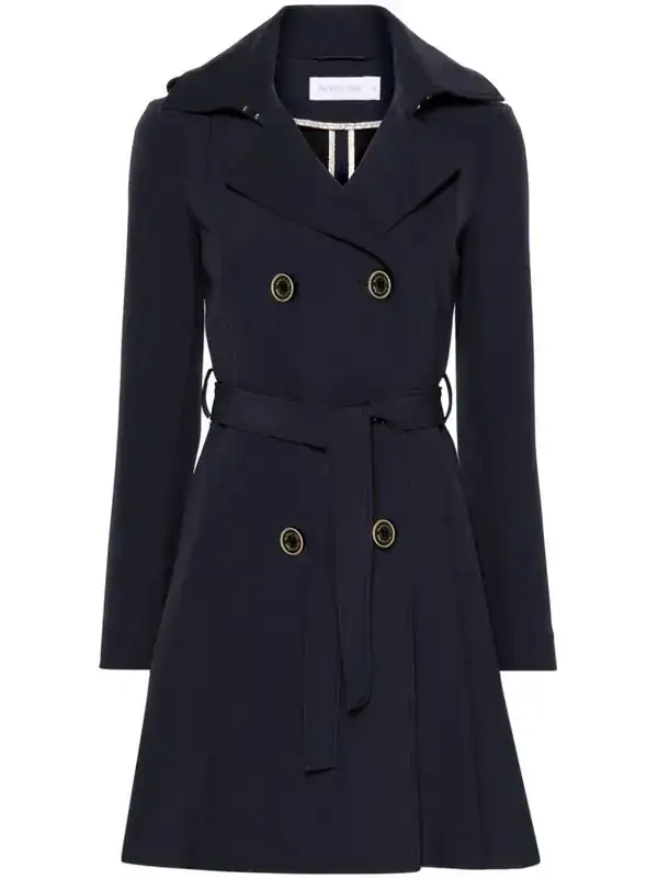 Patrizia Pepe Double-Breasted Trench Coat In Blue 22% Off