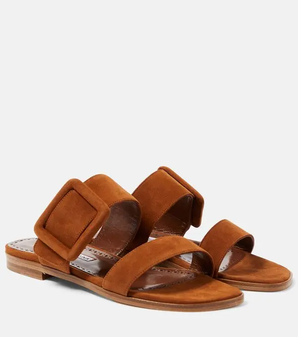 Manolo Blahnik Titubaflat Suede Sandals - Brown