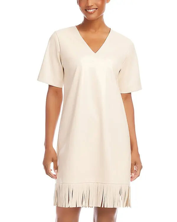 Karen Kane V Neck Fringe Dress In Ecru - 70% Off | Editorialist